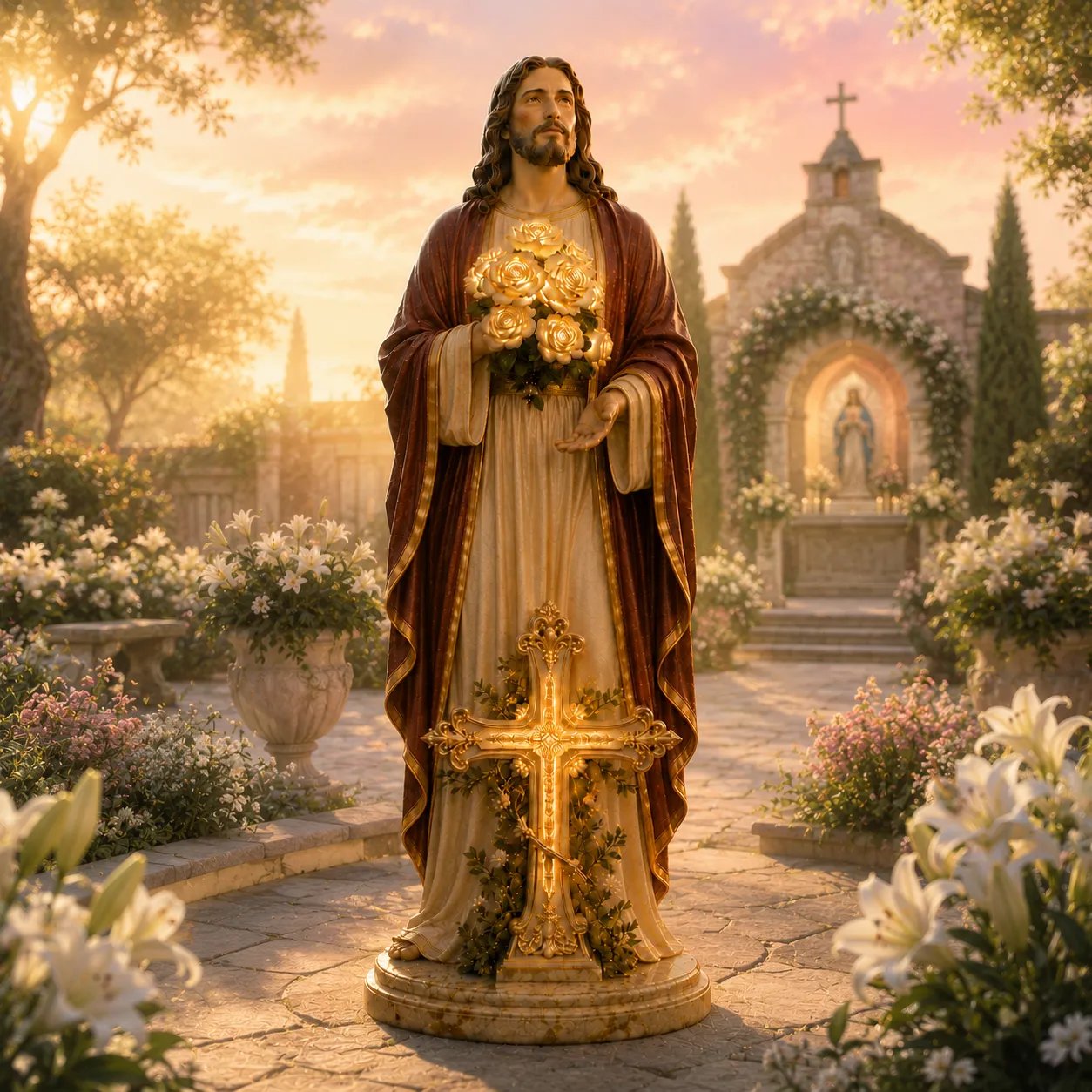 Jesus Garden Sculpture | Solar Glowing Rose Statue | Christian Garden ...